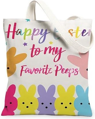 Generic Sacs fourre-tout en toile motif lapin de P&acirc;ques, sacs d&eacute;picerie r&eacute;utilisables, &eacute;l&eacute;gants et l&eacute;gers, lavables, Mignon., 13x15 Inch