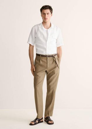 Mango Chemise 100 % lin col bowling blanc - Homme - XL - MANGO MAN