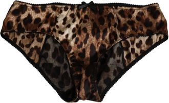 Dolce & Gabbana Femme, Sous-v&ecirc;tements, Brun, Taille: 40 FR L&eacute;opard Soie Taille Moyenne Culotte Sous-v&ecirc;tements