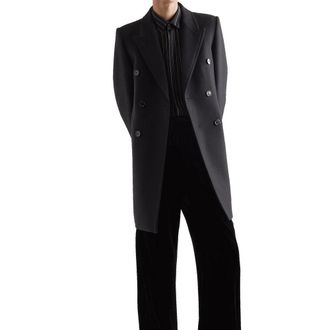 Saint Laurent Mens Black Wool Coat Clothing