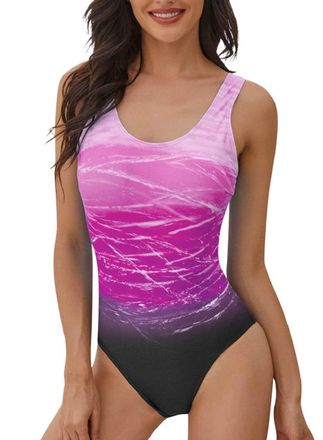 Heekpek Einteiliger Badeanzug Damen Sport Weste Gradient Badeanzug Bauchweg Hoher Taille Slim Fit Bademode Swimsuit