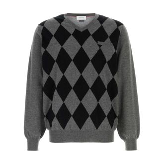 Ferragamo Pull Col V Argyle - Homme - Pulls - Gris - Taille: XL