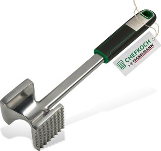 Fackelmann CHEFKOCH Fleischklopfer Premium - F&uuml;r perfekt geklopfte Schnitzel & Co - Doppelseitig: Flach zum Plattieren & Rau zum Aufrauen - Aluminium, L&auml;nge: 26,