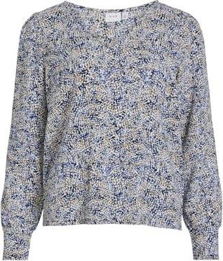 Vila Vila Vimoda Haut col en V L/S Blouse, True Blue/AOP : jia Egret/Black/Cornstalk, L Femmes