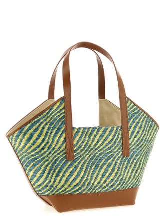 Marni Womens Striped Polyamide And Leather Tote Green Polyester
