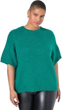 STUDIO UNTOLD Femme Grandes Tailles Pull Oversize, Manches Courtes, Maille Fantaisie Vert émeraude 50+ 840722463-50+