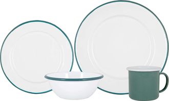 Argon Tableware Weißes Emaille -Abendessen - 25,5cm - 16pc - Grün