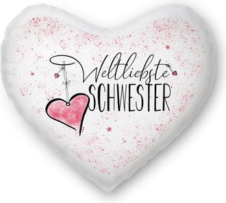 Tassendruck Familie-Kissen mit Spruch für die Weltbeste Schwester Herzkissen - Kissenbezug inklusive Kissen/Verwandte/Geschenk-Idee/Liebling/Kinder/Herz-Kissen / 