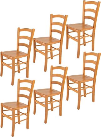 Tommychairs Tommychairs - 6er Set Stühle Venice für Küche und Esszimmer, robuste Struktur aus lackiertem Buchenholz im Farbton Honig und Sitzfläche aus Holz