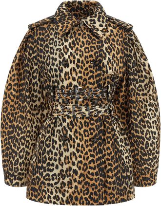 Ganni Leopard Duchesse Nylon Trench Coat - Leopard