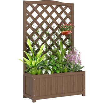 OUTSUNNY Jardini&egrave;re avec treillis - Outsunny - pour plantes grimpantes, l&eacute;gumes, fleurs, en bois massif - int&eacute;rieur et ext&eacute;rieur - caf&eacute; fonc&eacute;
