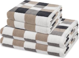 ROSS 4er Set Cashmere Feeling Karo Handtücher & Duschtücher - Garngefärbter Walkfrottee 500 g/m² - Flauschig weich, saugstark & pflegeleicht - modischen Fa