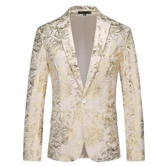Generico Blazer en jacquard brillant élégant pour carnaval, costume de performance pour fêtes, mariages, banquets et Noël Veste de costume pour homme coupe rég