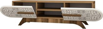 Dmora Mobile Porta Tv Alud, Credenza Da Soggiorno, Armadio Basso Per Tv, Base Parete Attrezzata, 145x37h37 Cm, Noce E Bianco, Con Imballo Rinforzato, Con Im