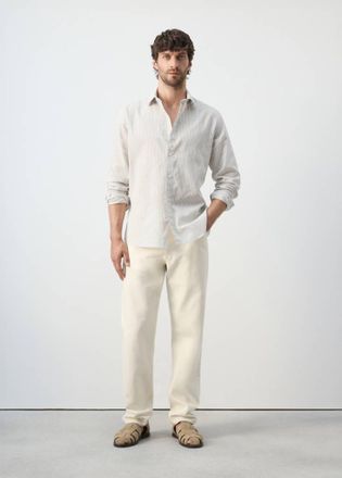 Mango Regular Fit Hemd aus Leinen-Baumwoll-Mischung sandfarben - Herren - XXL - MANGO MAN