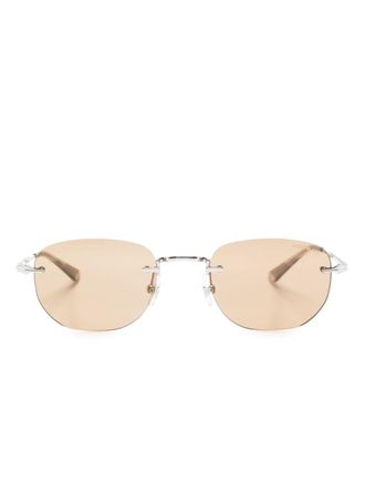 Montblanc Ovale Sonnenbrille mit Logo-Print - Silber