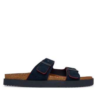Tommy Hilfiger Pantoletten Tommy Hilfiger Cork Adjustable Suede Sandal FM0FM05869 Dunkelblau