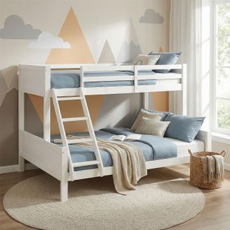 Homestyle4u Kinderbett Etagenbett 2 Kinder 90x200 und 140x200 mit Lattenrost und 2 Matratzen, Hochbett Wei&szlig; Holz Kiefer | Artikel 2064