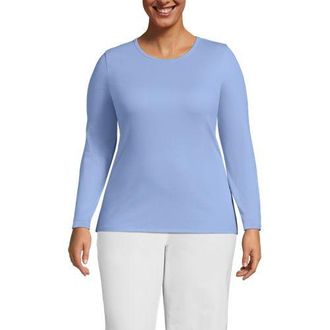 Lands End Langarmshirt aus mikrofeinem Baumwollripp, Damen, Gr&ouml;&szlig;e:56-58 plus, Blau, Baumwolle/Elasthan, by Lands End