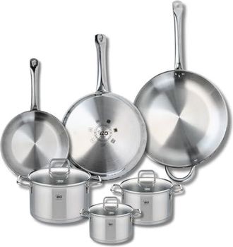 Fackelmann ELO 9512950 Batterie de cuisine 6 pi&egrave;ces, Ensemble de 3 Po&ecirc;les de cuisson 24, 28 et 32 cm et 3 faitouts 14, 16 et 20 cm Elo Profi Citrin, inox, induct