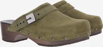 Scholl Suede and Wood Clog - Khaki
