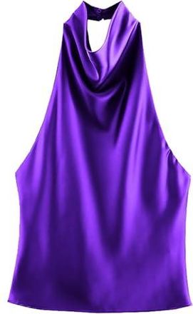 Generic Haut en satin &eacute;l&eacute;gant pour femme - Grandes tailles - Col en V - Coupe ample - Respirant - L&eacute;ger - D&eacute;bardeur ample - Sans manches - Camisole - T-shirt 