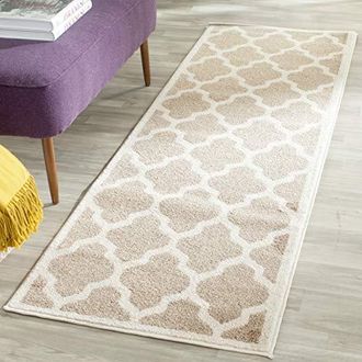 Safavieh Geometrisch Teppich für Wohnzimmer, Esszimmer, Schlafzimmer - Amherst Collection, Kurzer Flor, Weizen und Beige, 69 X 213 cm