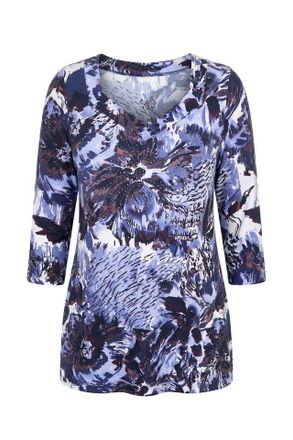 Ulla Popken T-Shirt Shirt Ziersteine Oktagon-Ausschnitt 3/4-Arm