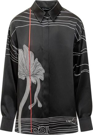 Ferragamo Femme, Blouses et Chemises, Noir, Taille: 40 FR Chemise en soie imprim&eacute;e