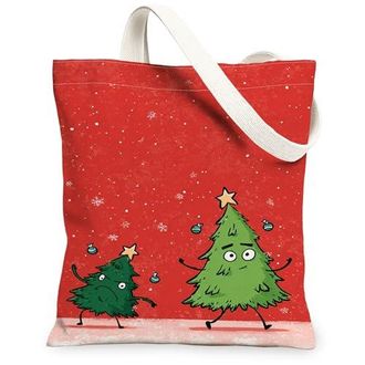 Generic Sacs fourre-tout en toile motif sapin de No&euml;l, sacs d&eacute;picerie r&eacute;utilisables, l&eacute;gers et lavables avec bandouli&egrave;re en toile pour T, Rouge, 13x15 Inch