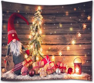 A.Monamour Wandteppich Weihnachten Kiefer Urlaub Geschenke Holzbohlen Hintergrund Tuch Mandala Boho Hippie Psychedelic Tapisserie Wandbehang Wanddekoration Moder