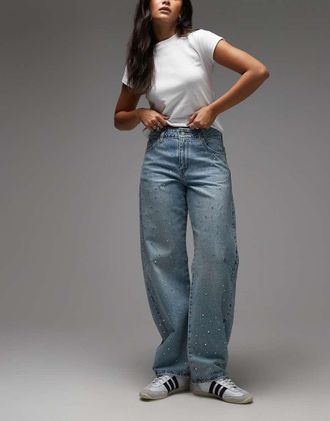 Levi's Weite Barrel-Leg-Jeans in Mittelblau mit Verzierung