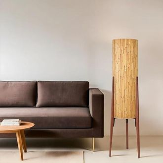 Opviq Stylish Floor Lamp with Metal & Wooden Body, 140 cm Height, 30 cm Cap Diameter, E27 Socket, Oak & Walnut Finish | Perfect for Modern Living Spaces