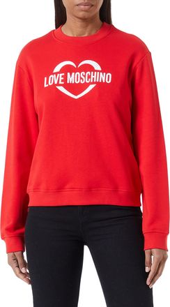 Love Moschino Regular fit Roundneck Long-Sleeved Sweatshirt in 100% Cotton Fleece, Customized with Heart Holographic Print