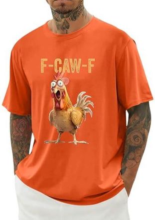 Generic F-Caw-F Funny Chicken T-shirt pour homme vintage coq sarcastique humour t-shirt Halloween surdimensionn&eacute; col rond hauts amples d&eacute;contract&eacute;s &agrave; manches 