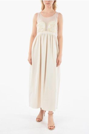 Maison Margiela MM1 Sleeveless Silk Dress with Chiffon Embroidered Bodice an size 40