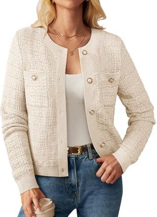 Grace Karin Veste tricot&eacute;e pour femme pour lautomne et lhiver - Manches longues - Chaud et moelleux - Pull en tricot avec boutons - D&eacute;contract&eacute; - Bureau - F&ecirc;te - 