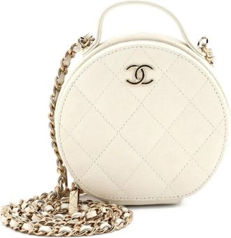 Chanel Handle with Care Round Vanity Case with Chain Quilted Caviar Small crossbody bag - Wei&szlig;