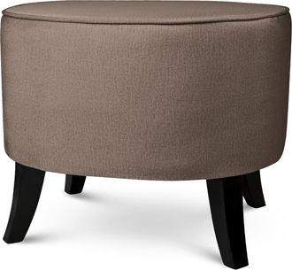 MG Design Ovaler Samt-Hocker 52 x 62 cm in Braun mit Holzbeinen - Gepolsterter Fu&szlig;hocker f&uuml;r Wohnzimmer oder Schlafzimmer