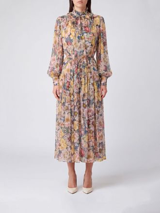 Twinset Robe midi florale en cr&ecirc;pe avec col lavalli&egrave;re et ceinture &agrave; nouer