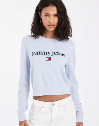 Tommy Jeans klassischer Logo-Pullover in Hellblau