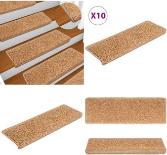 vidaXL Stufenmatten 10 Stk. 65x21x4 cm Beige - Stufenmatte - Treppenmatte - Treppenschutz - Rutschfeste Matte - Teppich F&uuml;r Treppen - Home & Living