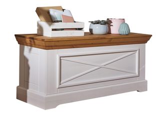 M&ouml;belando Truhe WZ-0133 aus Kiefer massiv in wei&szlig; mit Absetzungen in eichefarbig. Abmessungen (BxHxT) 108x50x42 cm