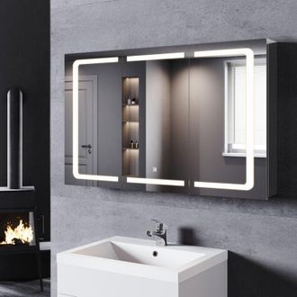 Sonni 3 Einstellbare Lichtfarben Spiegelschrank 105x65cm Edelstah bad mit beleuchtung und steckdose Touch Badschrank Badspiegel - Sonni