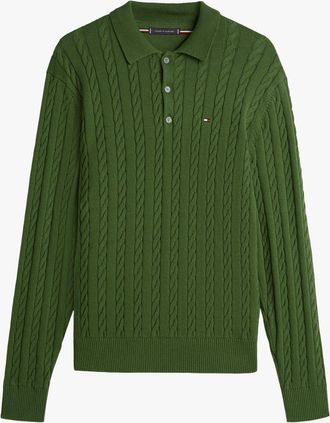 Tommy Hilfiger Pull en maille torsad&eacute;e col v boutonn&eacute;e