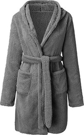 Generic Peignoir de bain en flanelle pour homme - Couleur unie - En velours &eacute;pais - Chaud - Manches longues - Style d&eacute;contract&eacute; - Simple et confortable, gris,