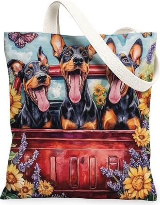 Generic Sac fourre-tout en toile pour faire du shopping avec motif carlin printanier, 33 x 38,1 cm, sac d&eacute;picerie r&eacute;utilisable pour femme, animal de compagnie