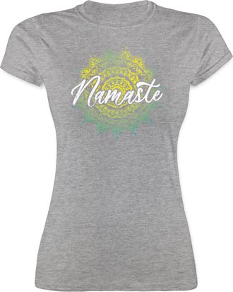 Shirtracer Shirt Damen - Yoga und Wellness Geschenk - Namaste Vintage - S - Grau meliert - Yoga-Bekleidung Meditation namastee Funshirts f&uuml;r Frauen Yoga-t-Shirt 