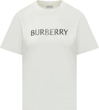 Burberry Femme, Tops, Blanc, Taille: 38 FR Cotton Logo T-Shirt