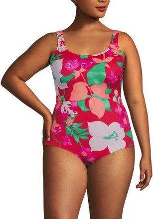 Lands End Gemusterter Komfort-Badeanzug CHLORRESISTENT mit Soft Cups, Damen, Größe:50 plus, Pink, Nylon-Mischung, by Lands End